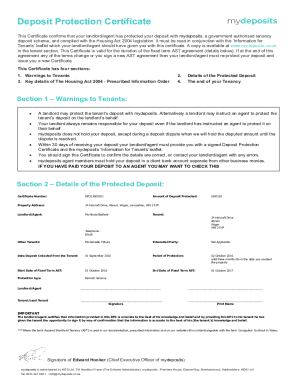 Fillable Online Deposit Protection Certificate Fax Email Print - pdfFiller