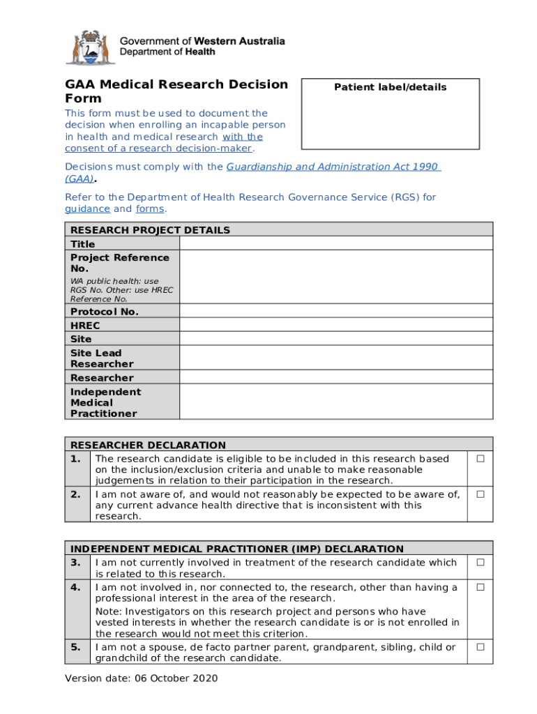 GAA Medical Research Decision Doc Template | pdfFiller