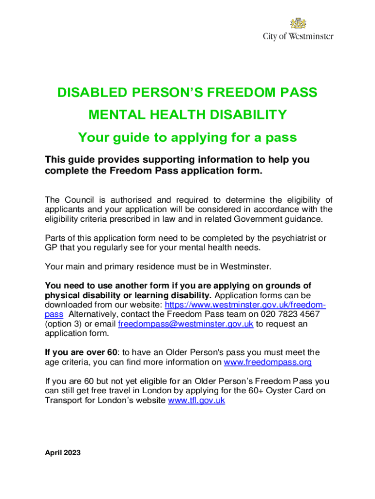 Fillable Online Freedom Pass for people with a disability Fax Email Print - pdfFiller