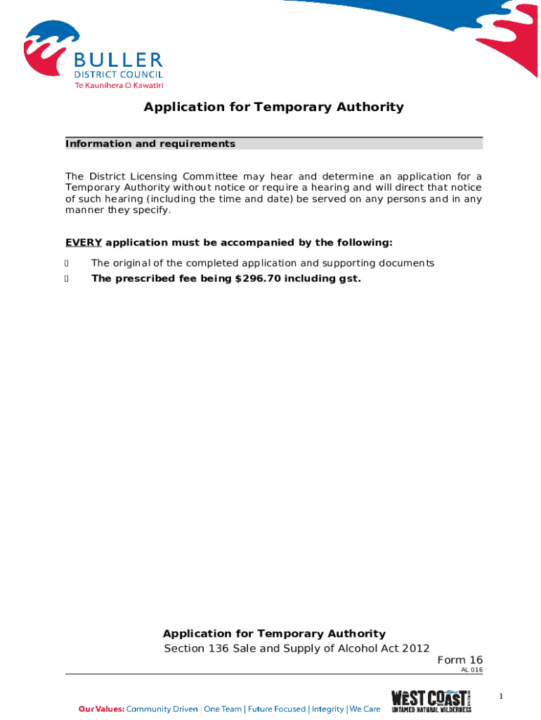 Temporary Authority Application Pack Doc Template | pdfFiller