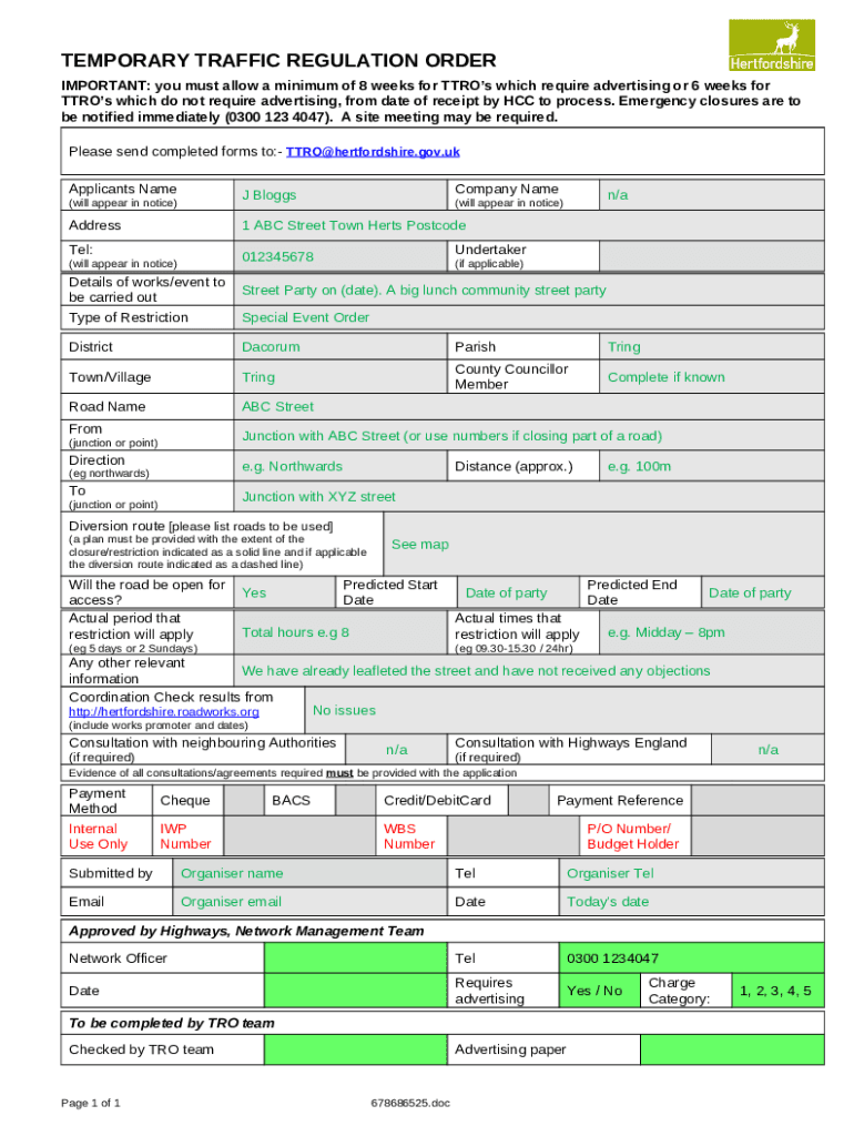 TTRO application advice and planning a road closure Doc Template ...
