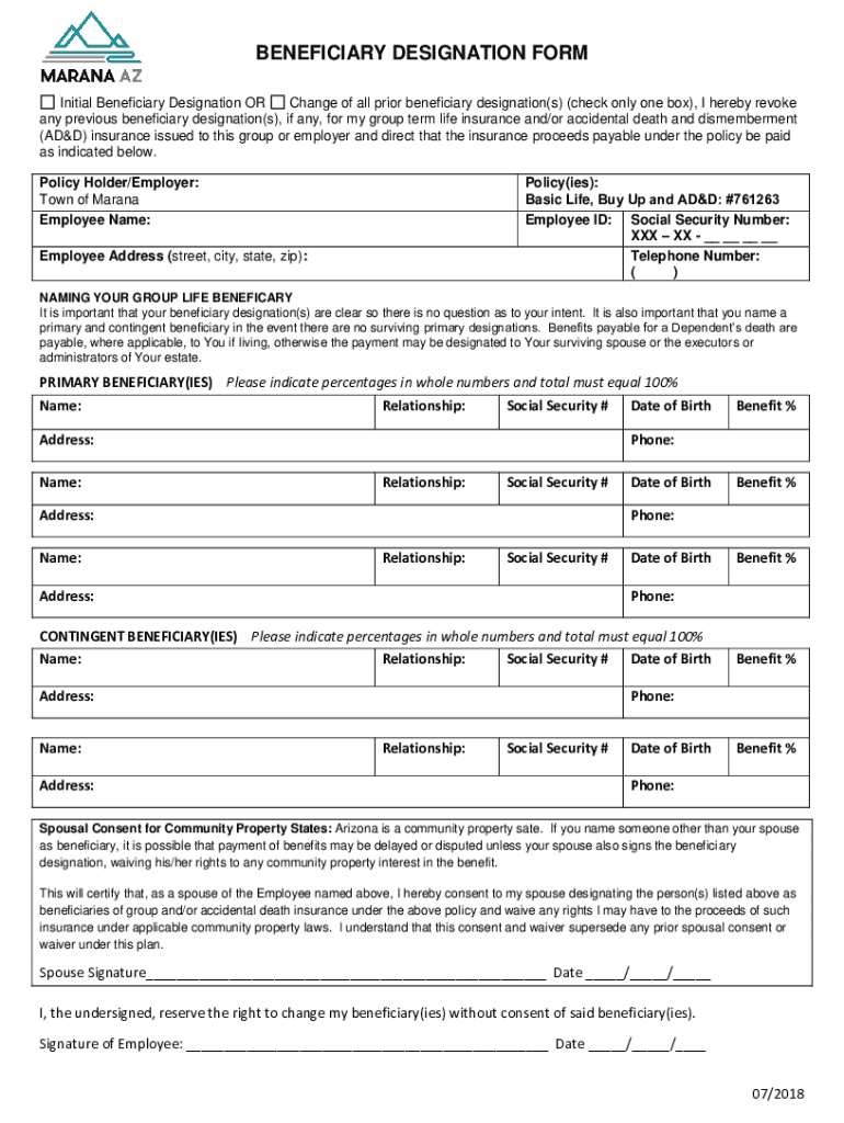 Fillable Online beneficiary designation form instructions Fax Email Print - pdfFiller