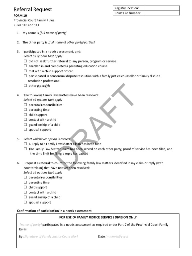 Fillable Online Form 19 - Referral Request - Provincial Court Family ...