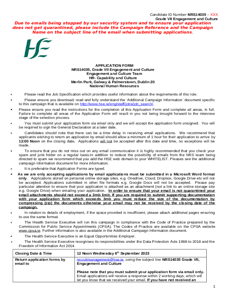 NRS14035 Grade VII Engagement and Culture - HSE.ie - HSE Doc Template ...