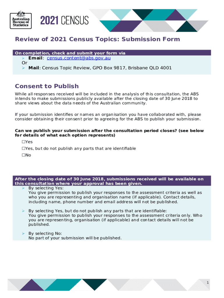Review of 2021 Census Topics: Submission Doc Template | pdfFiller