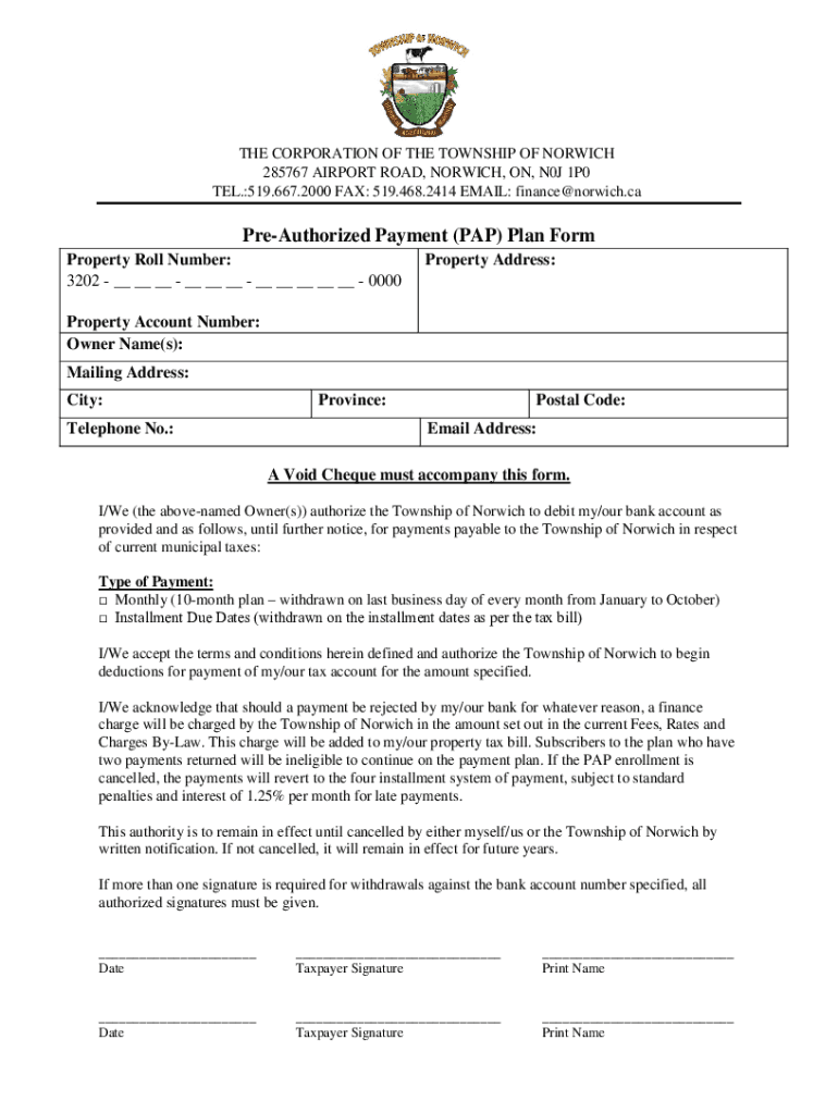 Fillable Online Pre-Authorized Payment (PAP) Plan Form Fax Email Print ...