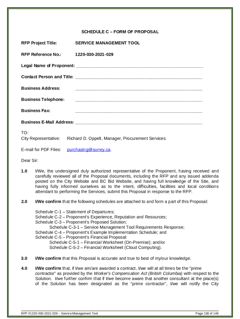 OF PROPOSAL SCHEDULE C RFP ... - StudyLib Doc Template | pdfFiller