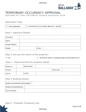 Temporary Occupancy Approval Application 2023- ... Doc Template | pdfFiller