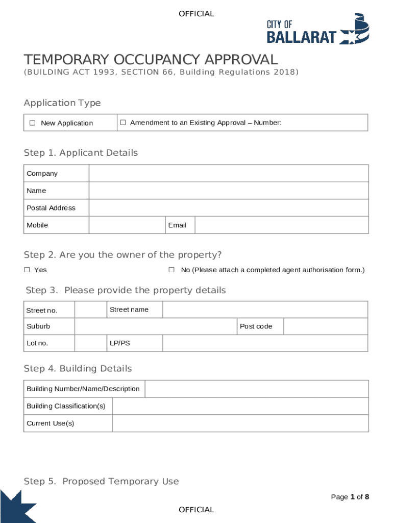 Temporary Occupancy Approval Application 2023- ... Doc Template | pdfFiller