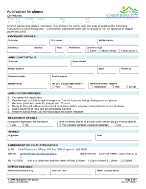 APPLICATION FOR CAST BRONZE PLAQUE Doc Template | pdfFiller