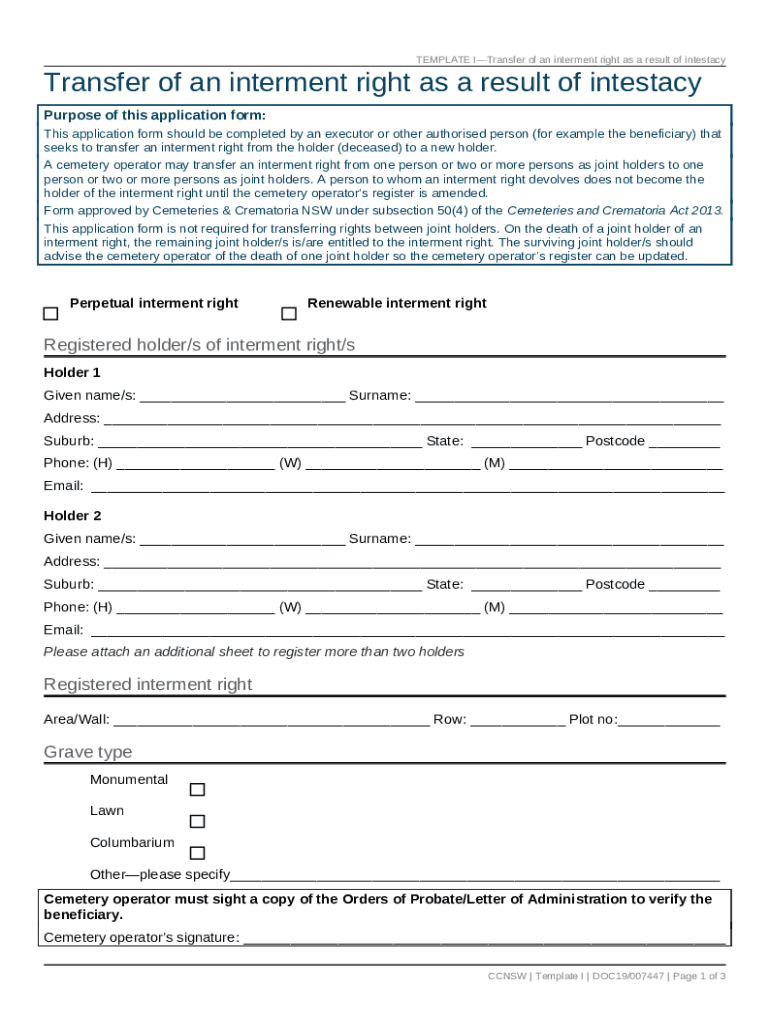 Transfer of a Perpetual Interment Right as a Result of ... Doc Template ...