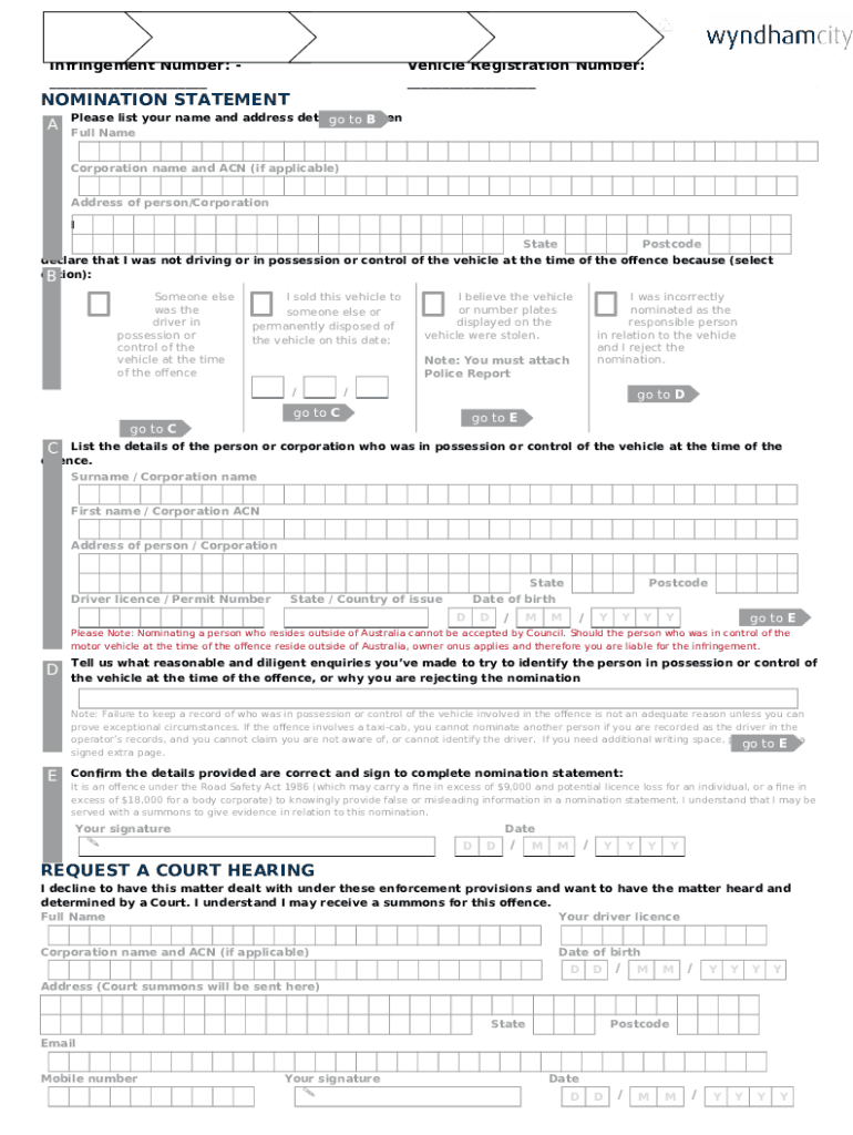 Sold Vehicle Infringement Notice Declaration Doc Template | pdfFiller