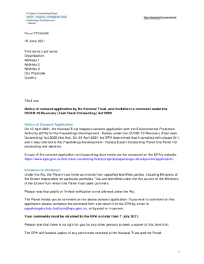 Fillable Online Notice of consent application by He Korowai Trust, and ...
