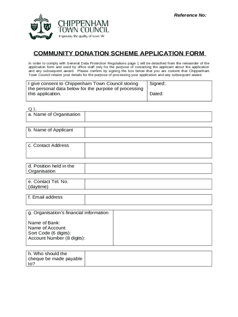 community donation scheme application Doc Template | pdfFiller