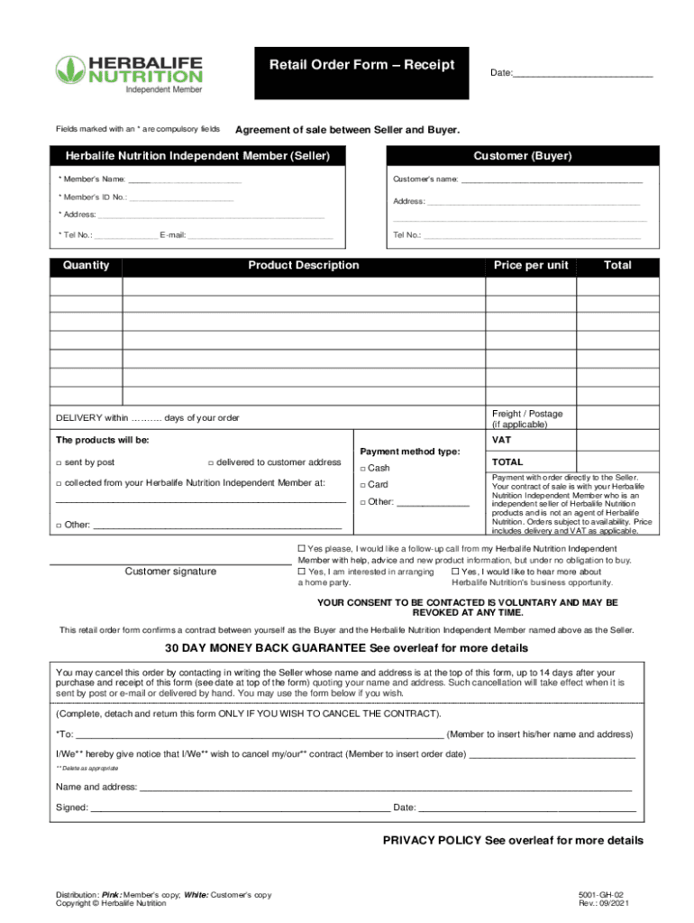 Fillable Online Retail Order Form Receipt Fax Email Print - pdfFiller