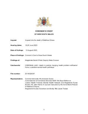 Fillable Online Inquest into the death of Matthew Grieve. CORONIAL ...
