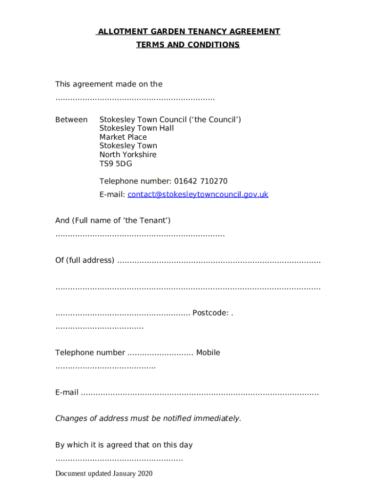 Garden allotment agreement Doc Template | pdfFiller