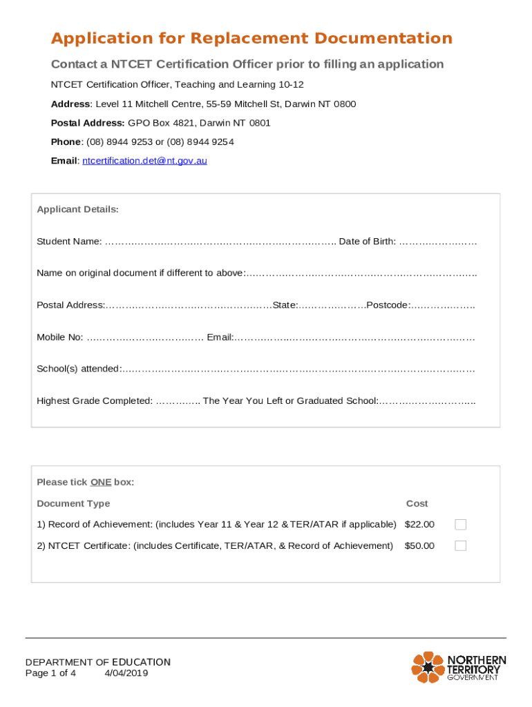 About NT Certificate of Education and Training - education nt gov Doc Template | pdfFiller