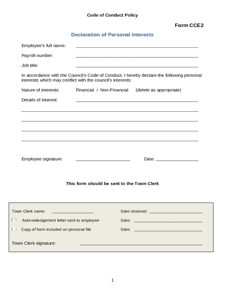 CCE2 Declaration of Personal Interests Doc Template | pdfFiller