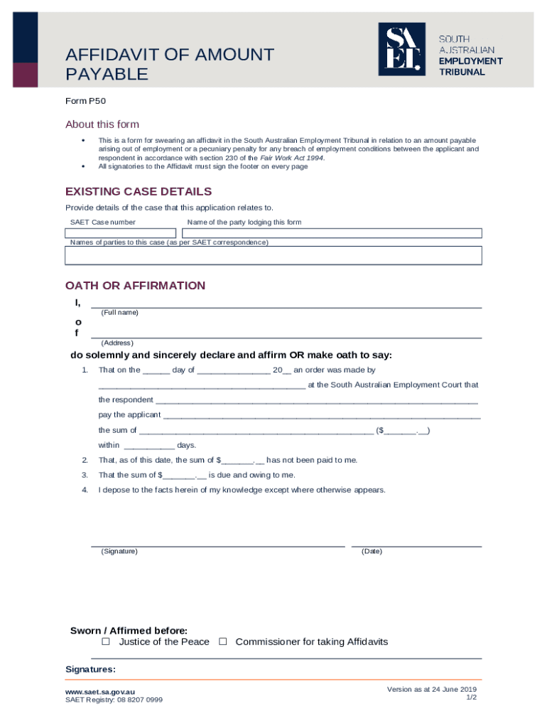 Affidavit for recovery (Money Claim) Doc Template | pdfFiller