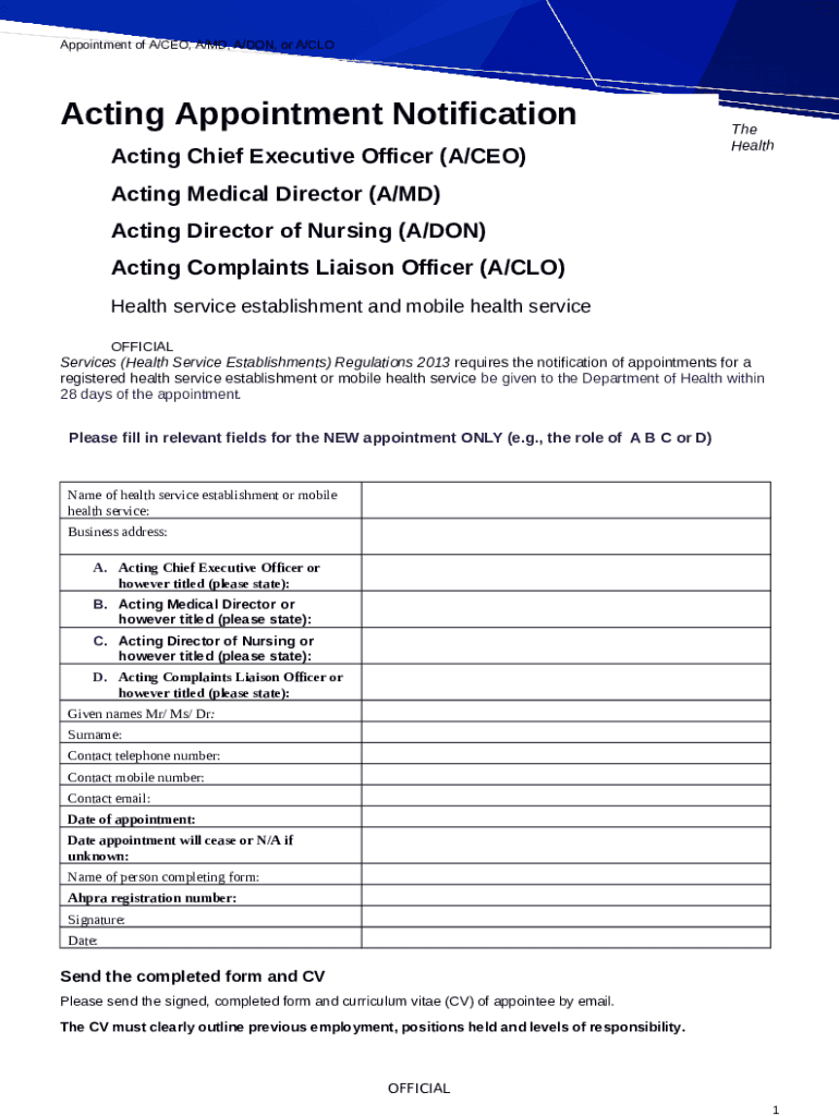 Acting appointment notification . Acting appointment notification Doc ...