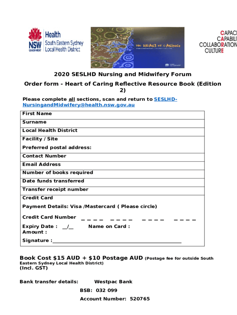 2020 SESLHD Nursing and Midwifery Forum Order Doc Template | pdfFiller