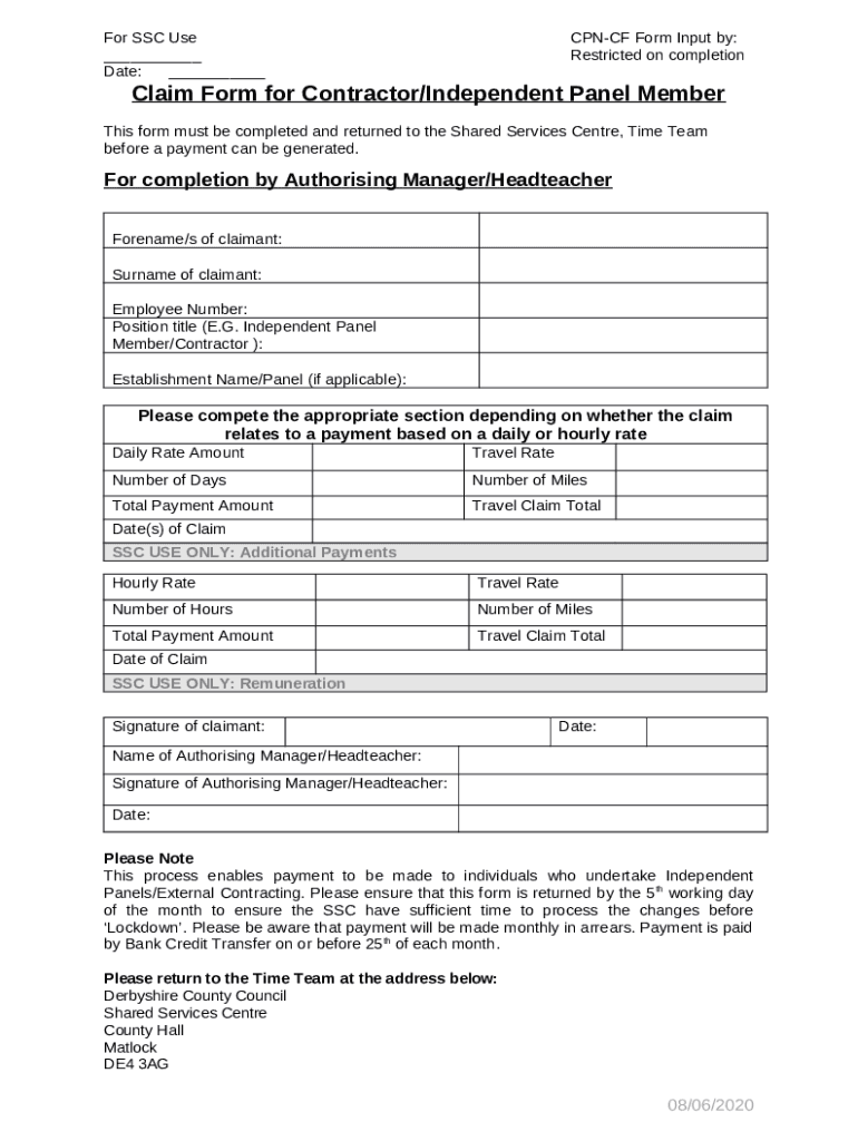 External contractors claim - Derbyshire SchoolsNet Doc Template | pdfFiller