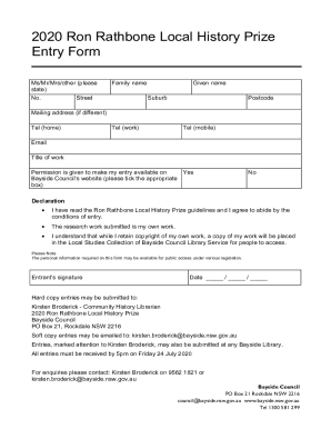 Fillable Online 2020 Junior Ron Rathbone Local History Prize Entry Form ...