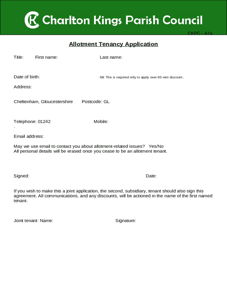Allotment Tenancy Application Doc Template | pdfFiller