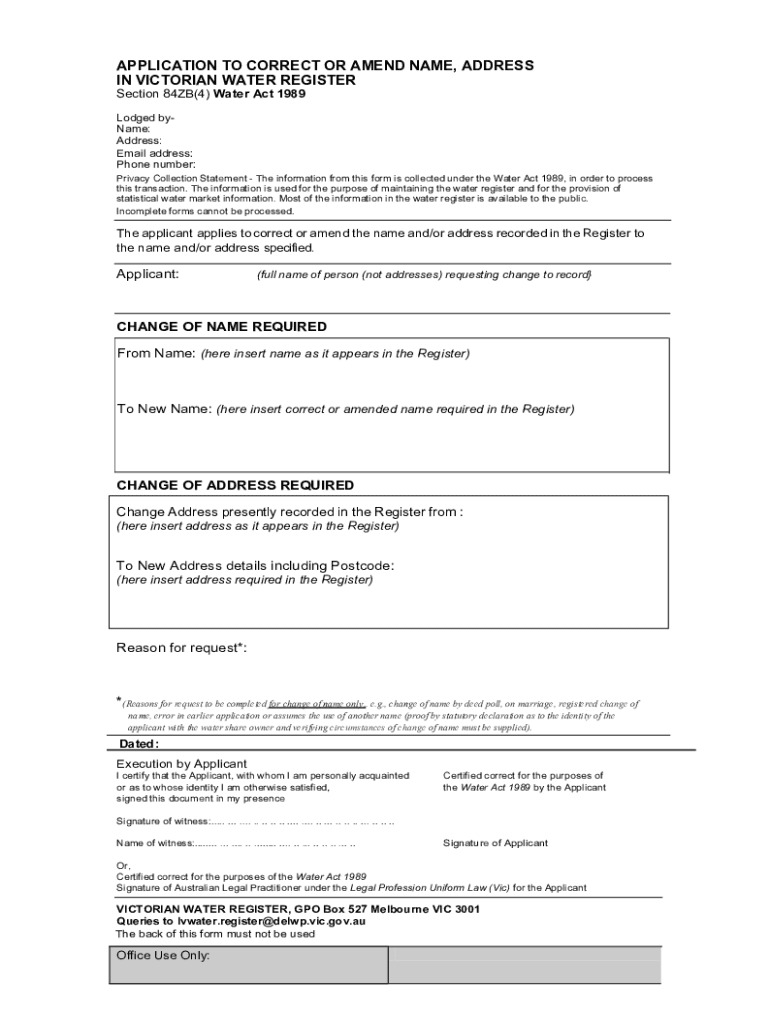 Fillable Online APPLICATION TO CORRECT OR AMEND NAME, ... Fax Email ...