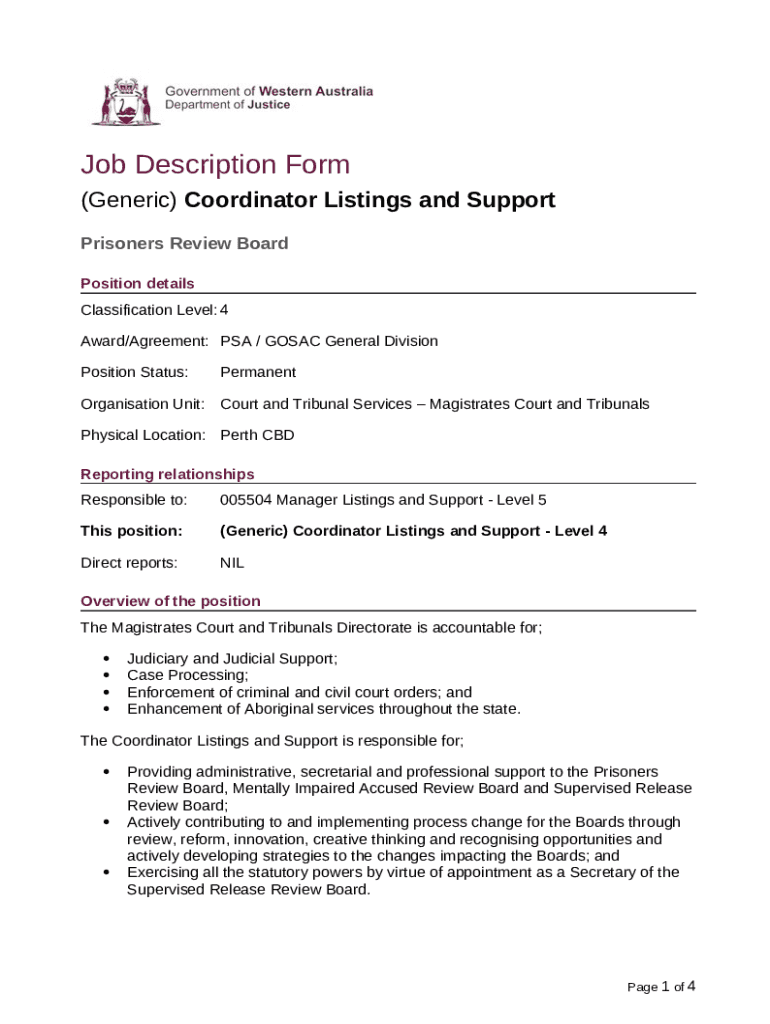 Job Description (JDF) Level 4 template Doc Template | pdfFiller