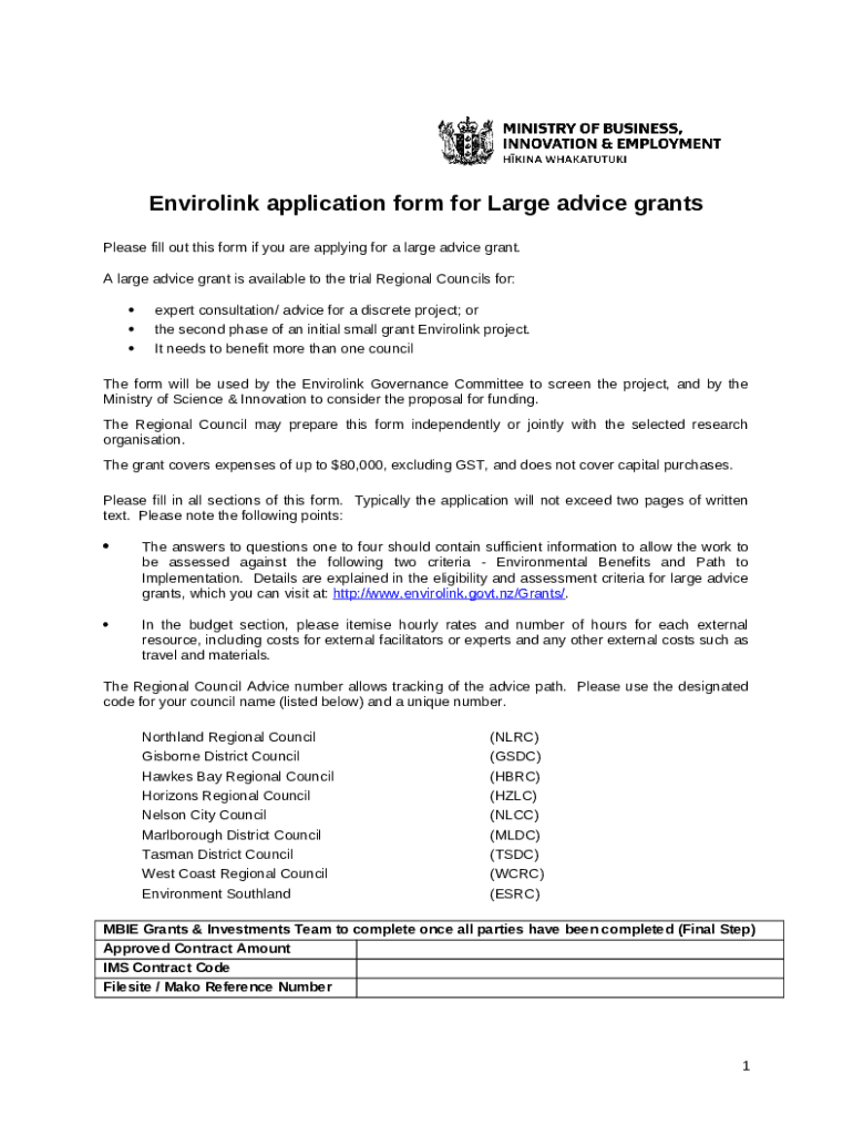 Envirolink application for Large advice grants Doc Template | pdfFiller