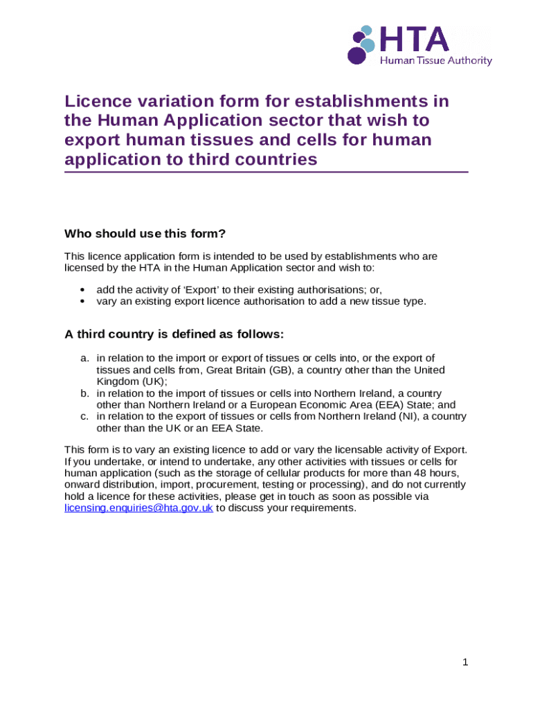 HTA-FOR-038 Licence Variation Exporting to Third Countries Doc Template ...