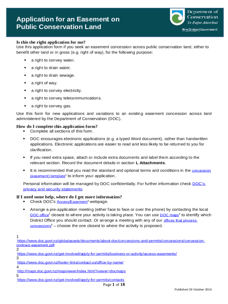 9 Application for an Easement on Public Conservation Land Doc Template ...