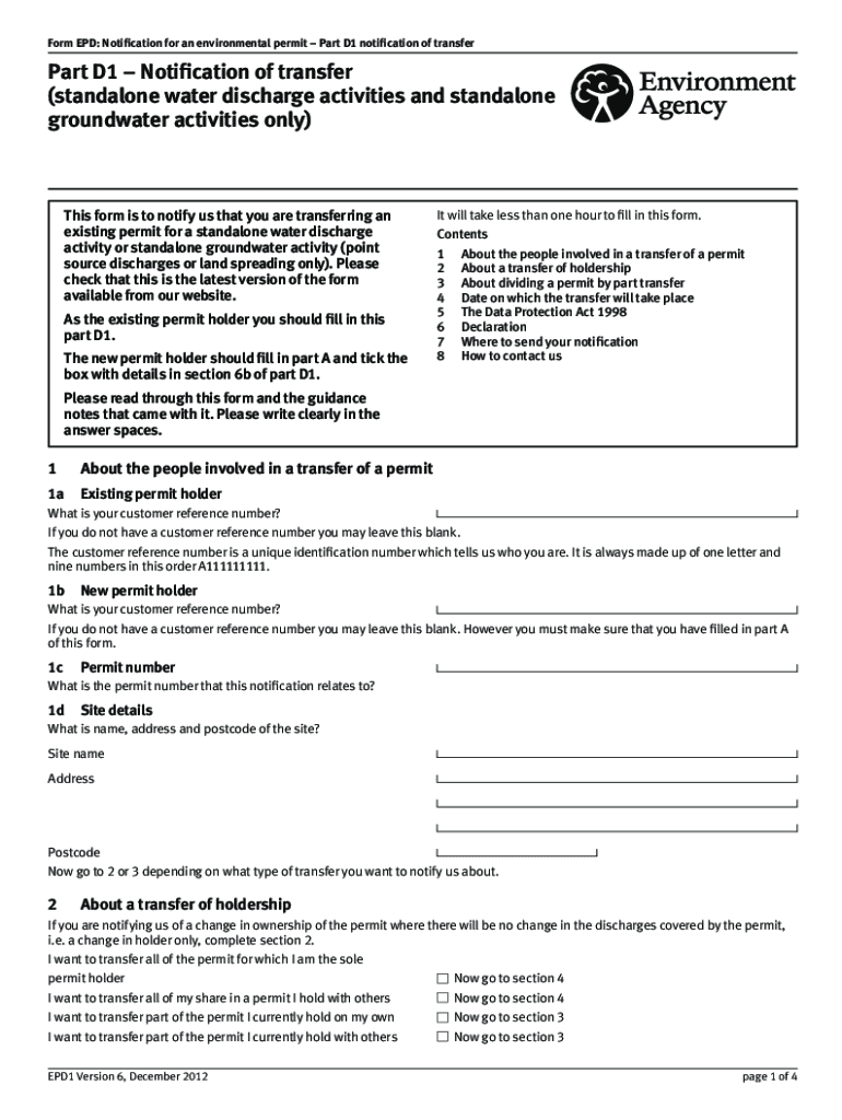 Fillable Online Get Form EPD: Notification For An Environmental Permit ...