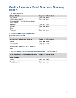 Quality Assurance Panel Outcomes Summary Report. Restrictive practices ...