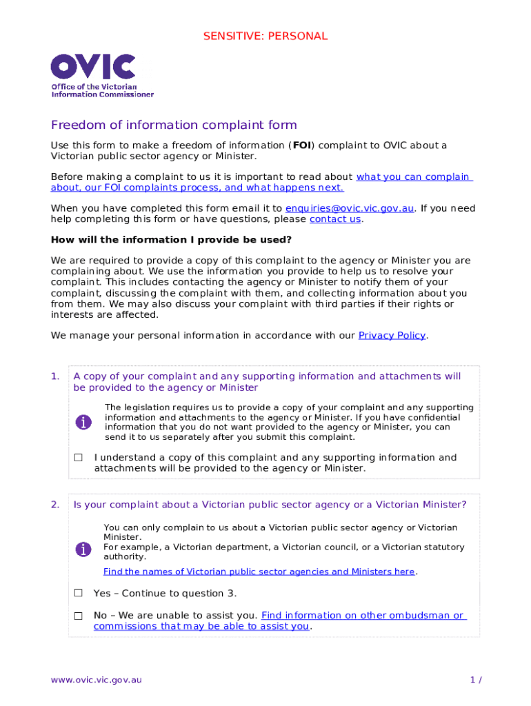 Download and complete the FOI complaint Doc Template | pdfFiller