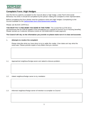 High hedges complaint Instructions Doc Template | pdfFiller