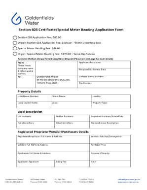 Fillable Online Section 603 Certificate/Special Meter Reading ...