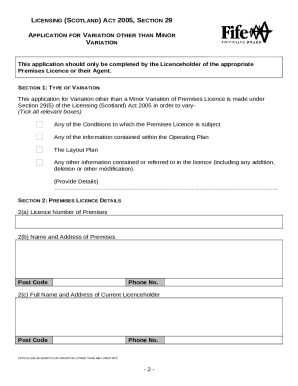 Minor Variation of Premises Licence Doc Template | pdfFiller