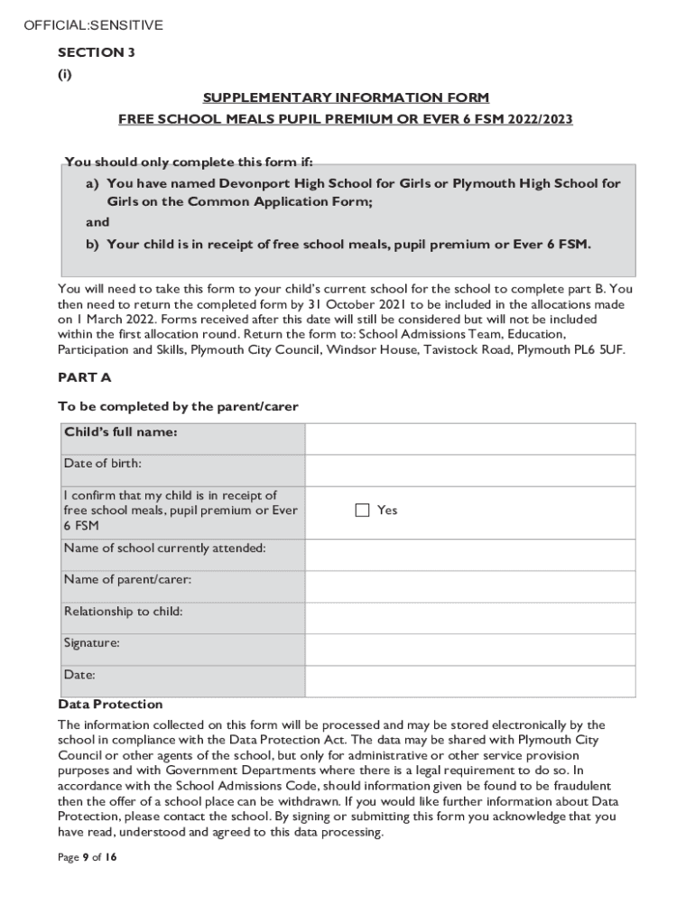 Fillable Online Free school meals application form Fax Email Print ...