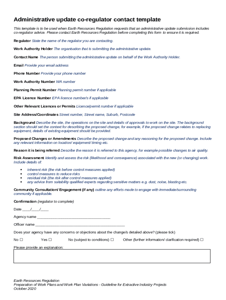 Administrative update co-regulator contact template ( ... Doc Template ...