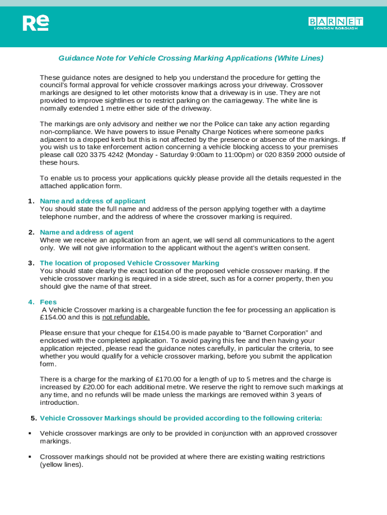 vehicle crossover application guidance notes Doc Template | pdfFiller