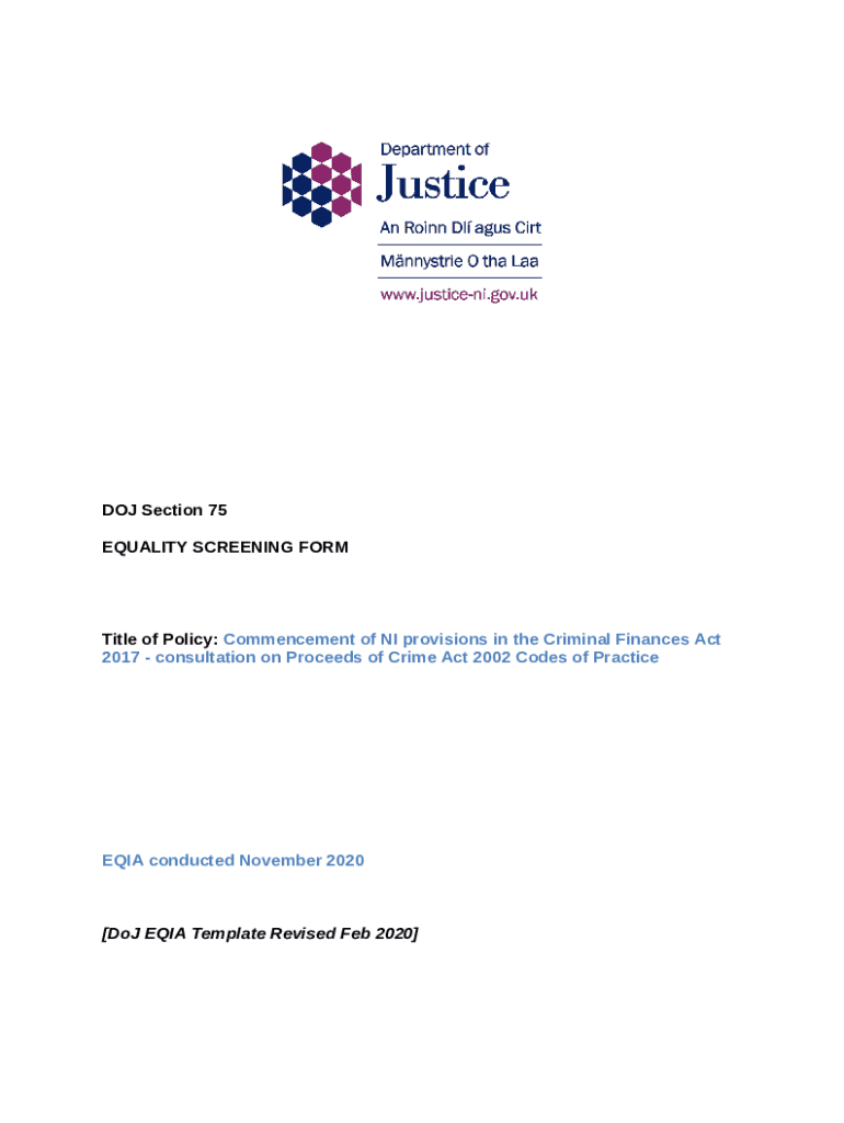 DOJ Equality Screening Doc Template | pdfFiller
