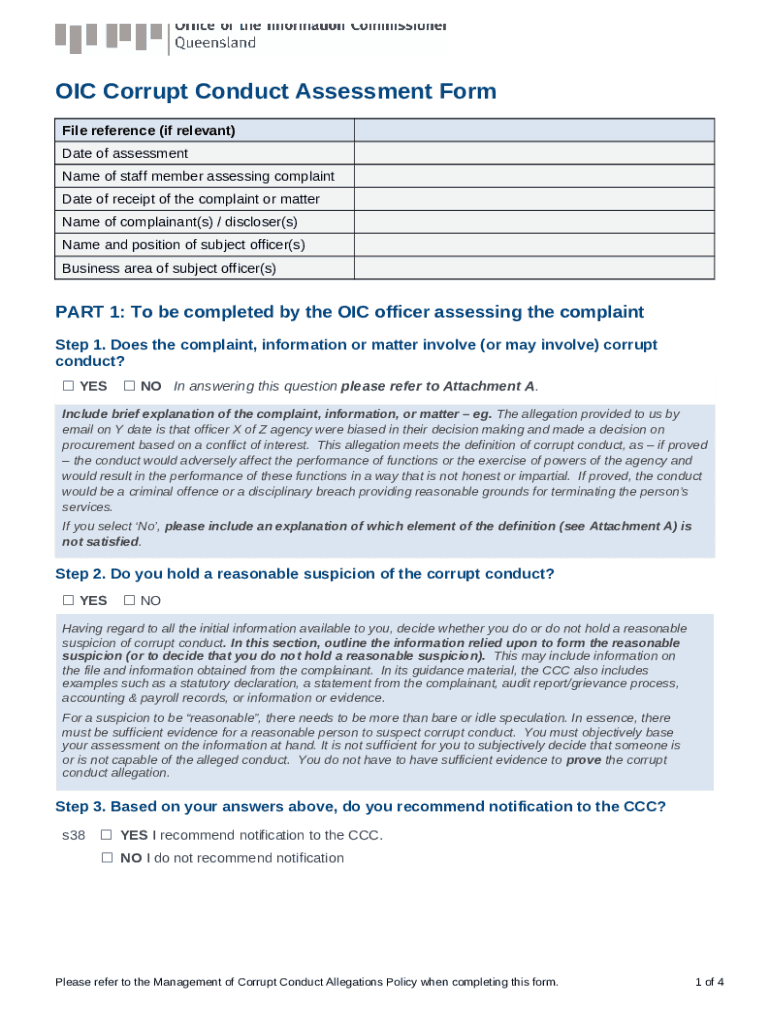 OIC Corrupt Conduct Assessment Doc Template | pdfFiller
