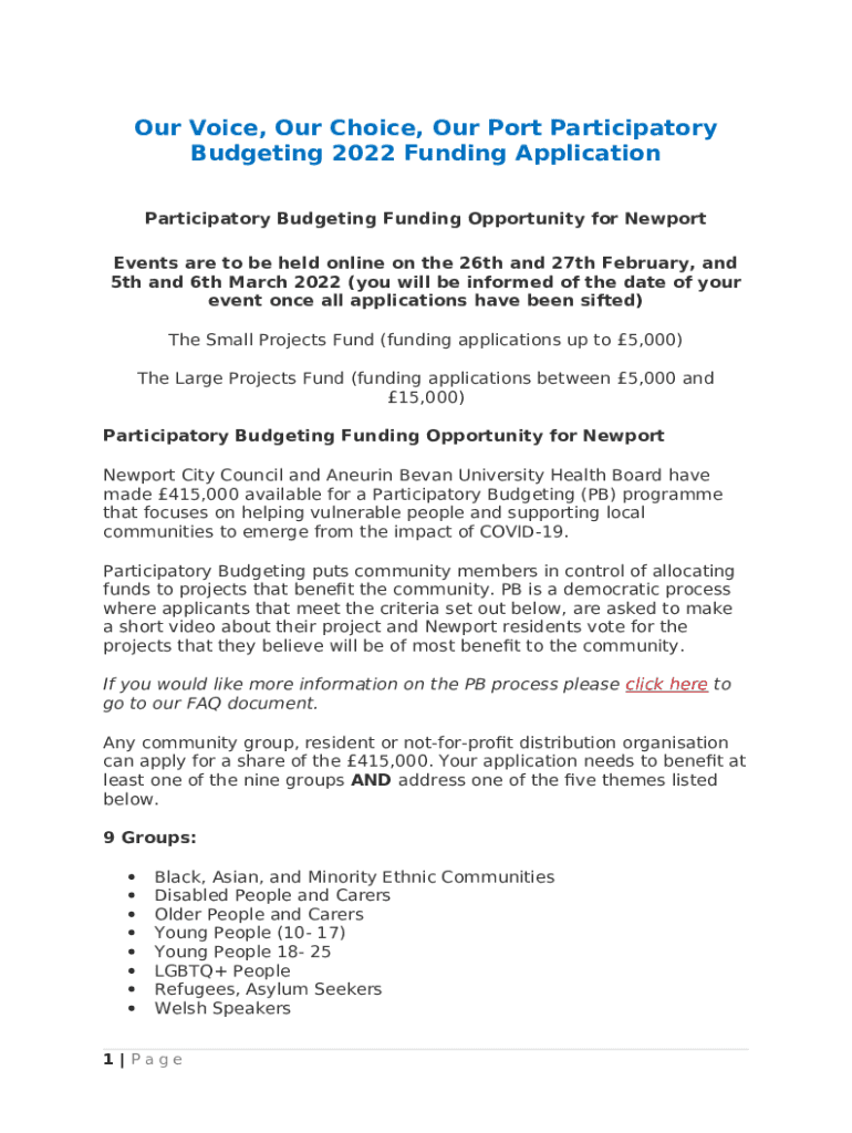 Our Voice, Our Choice, Our Port Participatory Budgeting ... Doc Template | pdfFiller