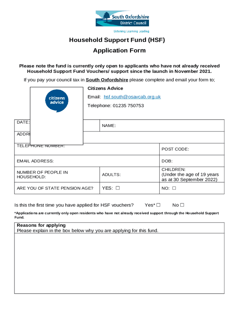 Household Support Fund (HSF) Application Doc Template | pdfFiller