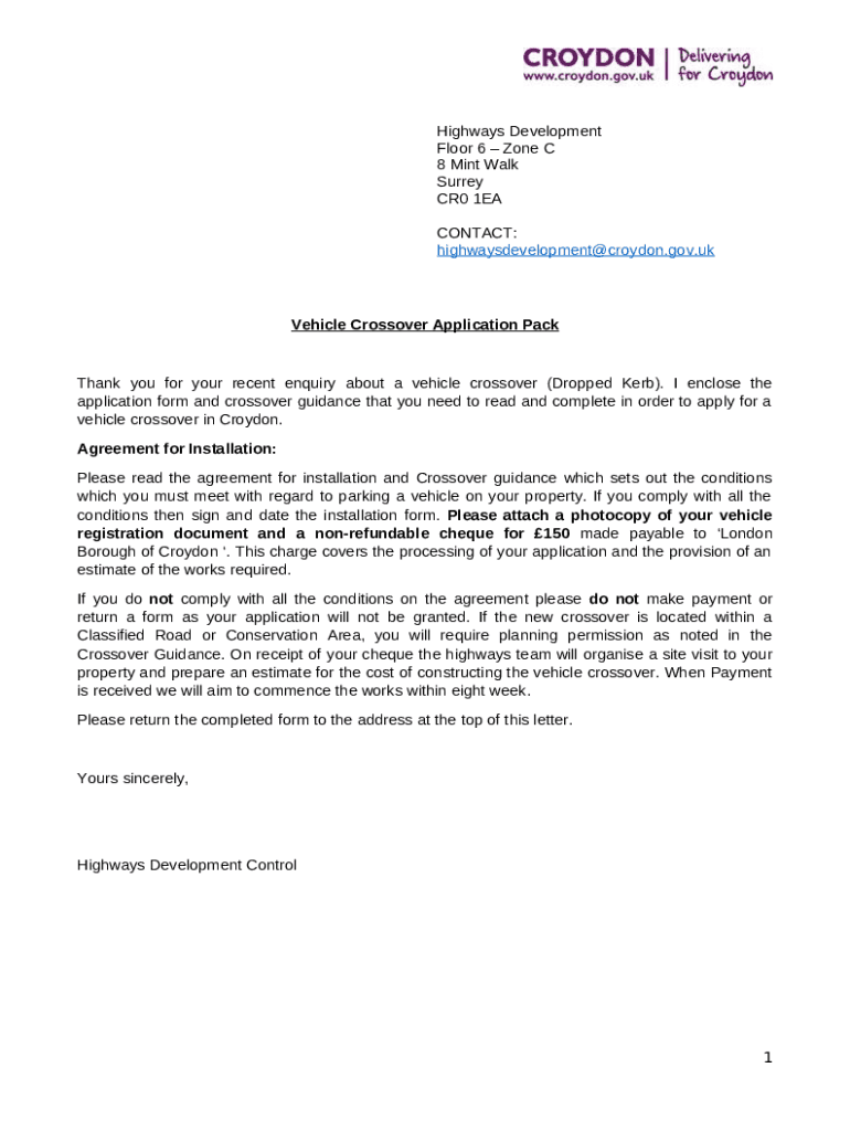 Application for vehicle crossover/dropped kerb Doc Template | pdfFiller