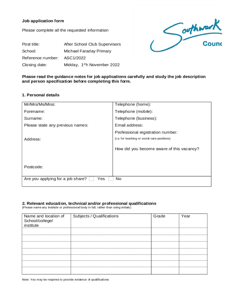 Job application - Southwark Council Doc Template | pdfFiller