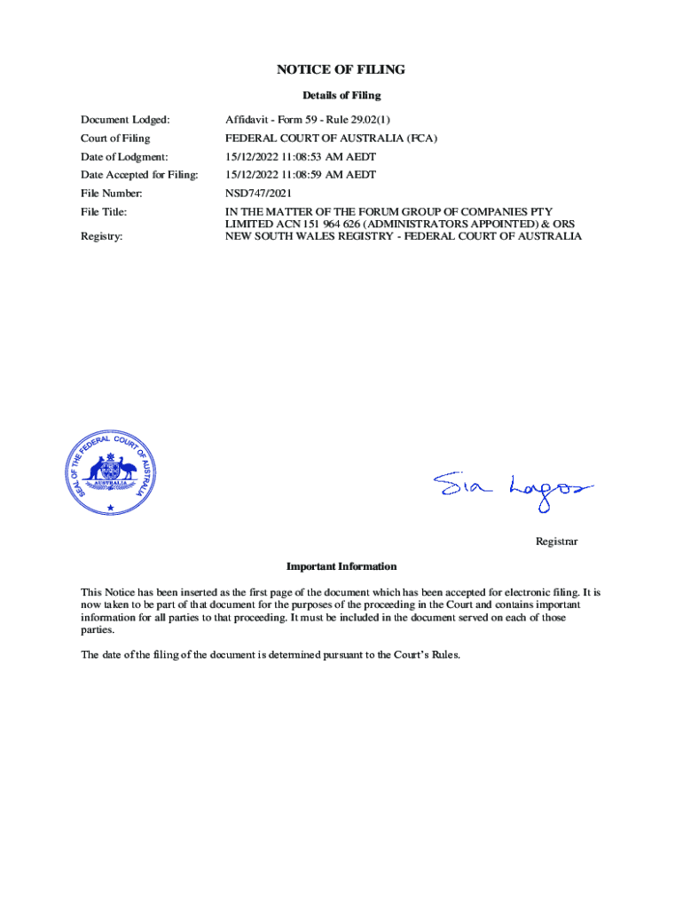 Fillable Online Affidavit - Form 59 - Rule 29 Fax Email Print - pdfFiller